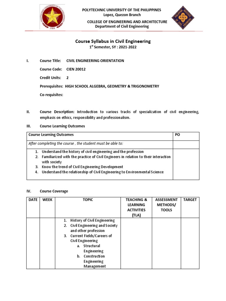 Syllabus Civil Engineering Orientation | PDF | Academic Dishonesty ...