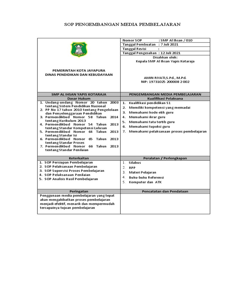 010 Sop Pengembangan Media Pembelajaran 1 | PDF | Karier & Perkembangan | Bisnis