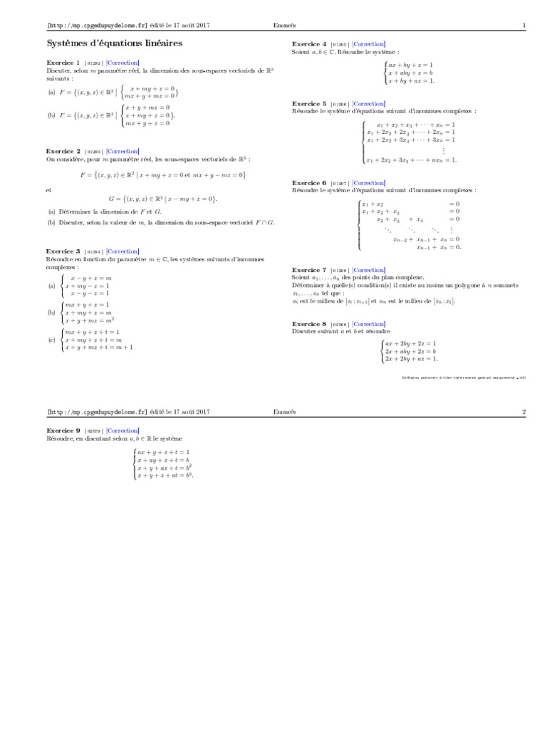Calcul Matriciel - Systèmes D'équations Linéaires | PDF | Analyse ... Calcul Matriciel - Systèmes D'équations Linéaires | PDF | Analyse ...