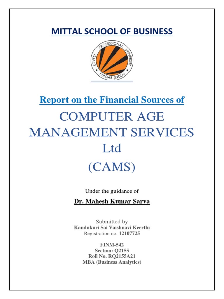 Computer Age Management Services LTD (CAMS) : Mittal School of Business ...