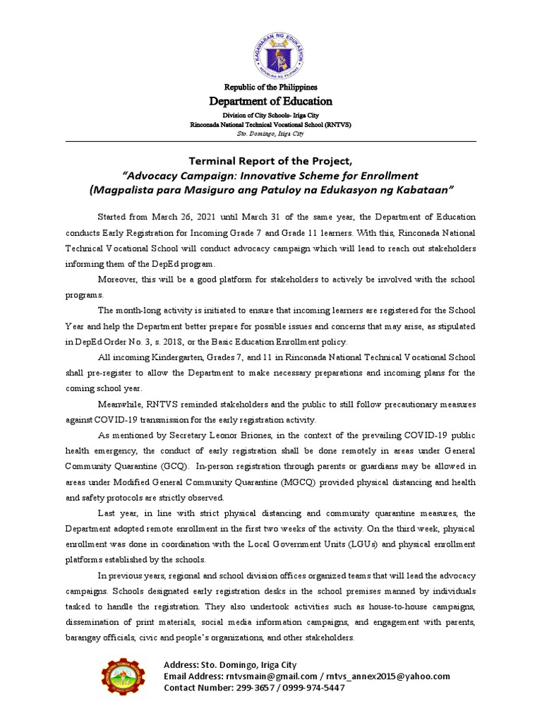 Terminal Report of Enrollment | PDF