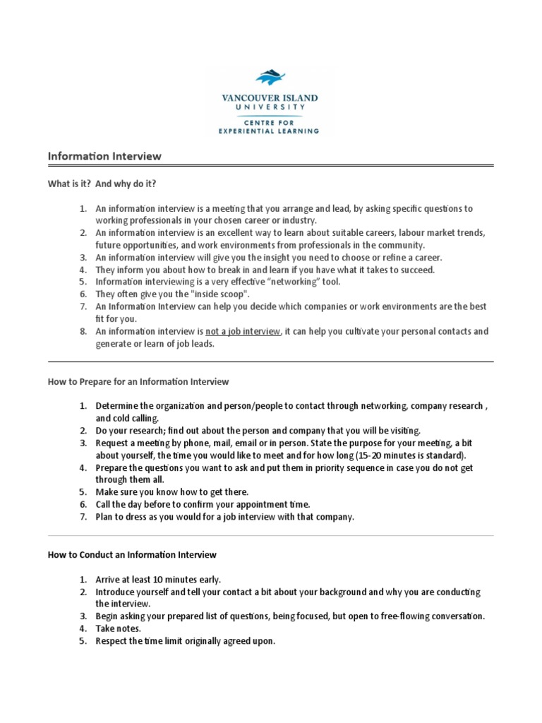 Information Interview Overview and Questions (24757) | PDF | Interview ...