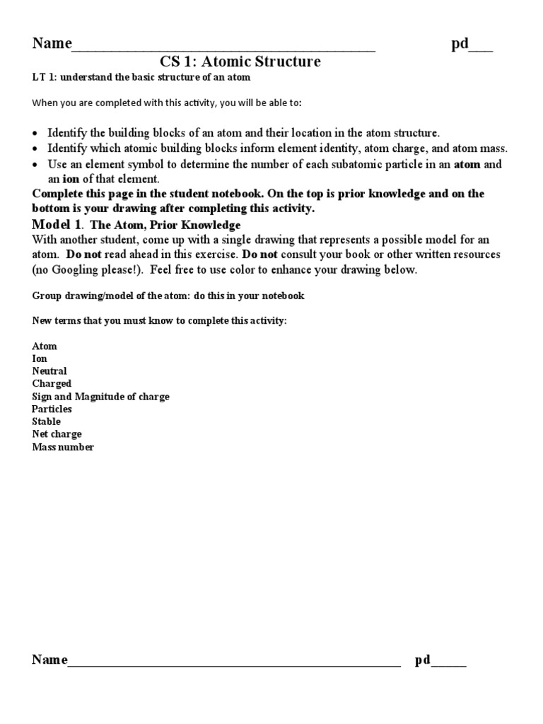 Atom Structure Pogil | PDF | Atoms | Ion