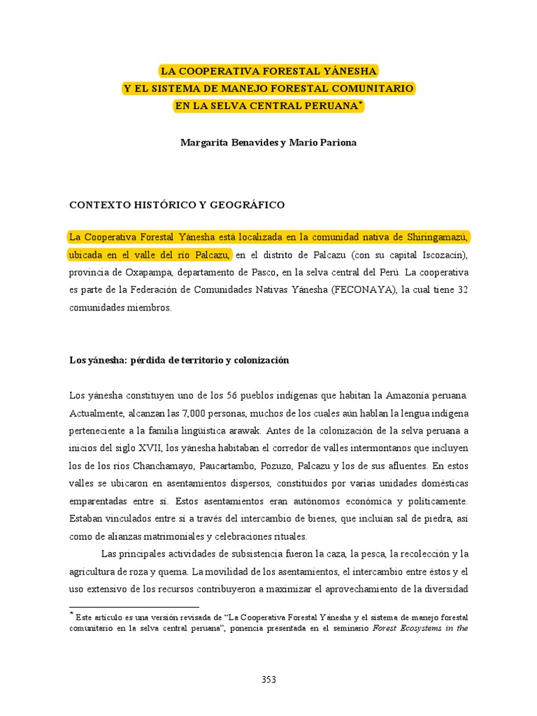 La Cooperativa Forestal Yanesha y El Sistema de Manejo Forestal ...