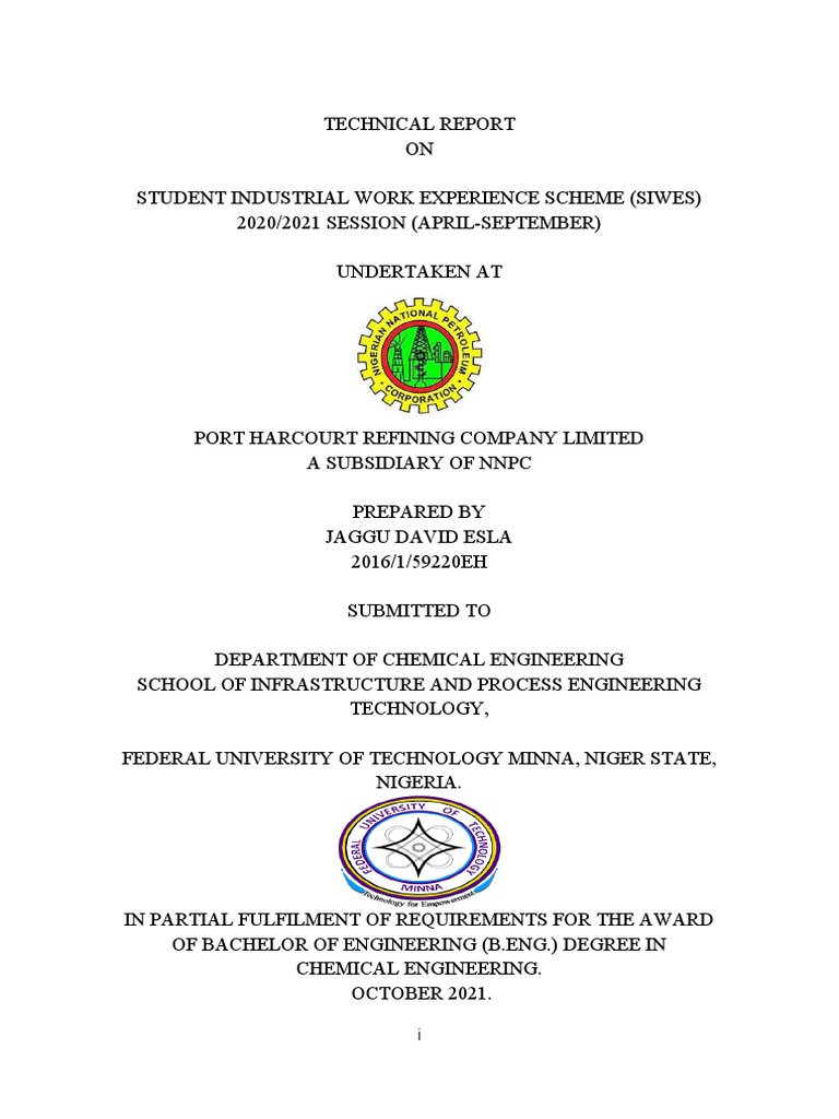 Report On SIWES Program at Port Harcourt Refining Company, Port ...