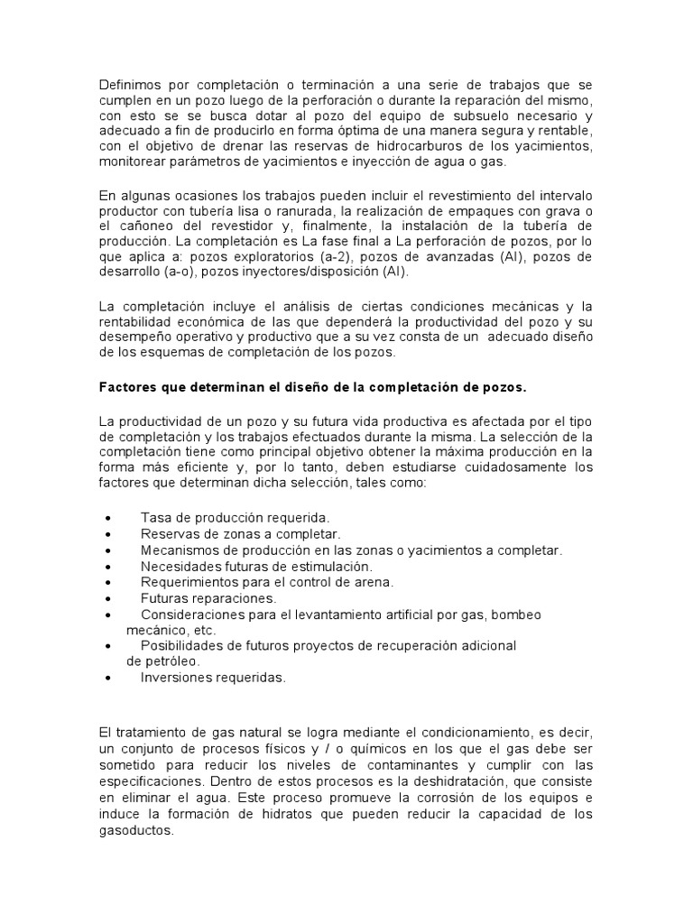 Terminación Sencilla Con Agujero Ademado | PDF | Gases | Química
