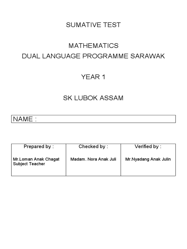 Sumative Test Year 1 DLP 2021 | PDF