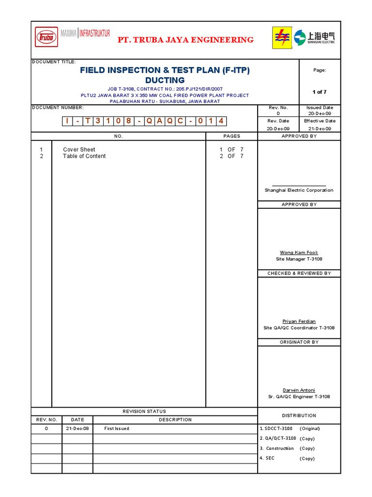 Field Inspection Plan for PLTU Project | PDF | Specification (Technical ...