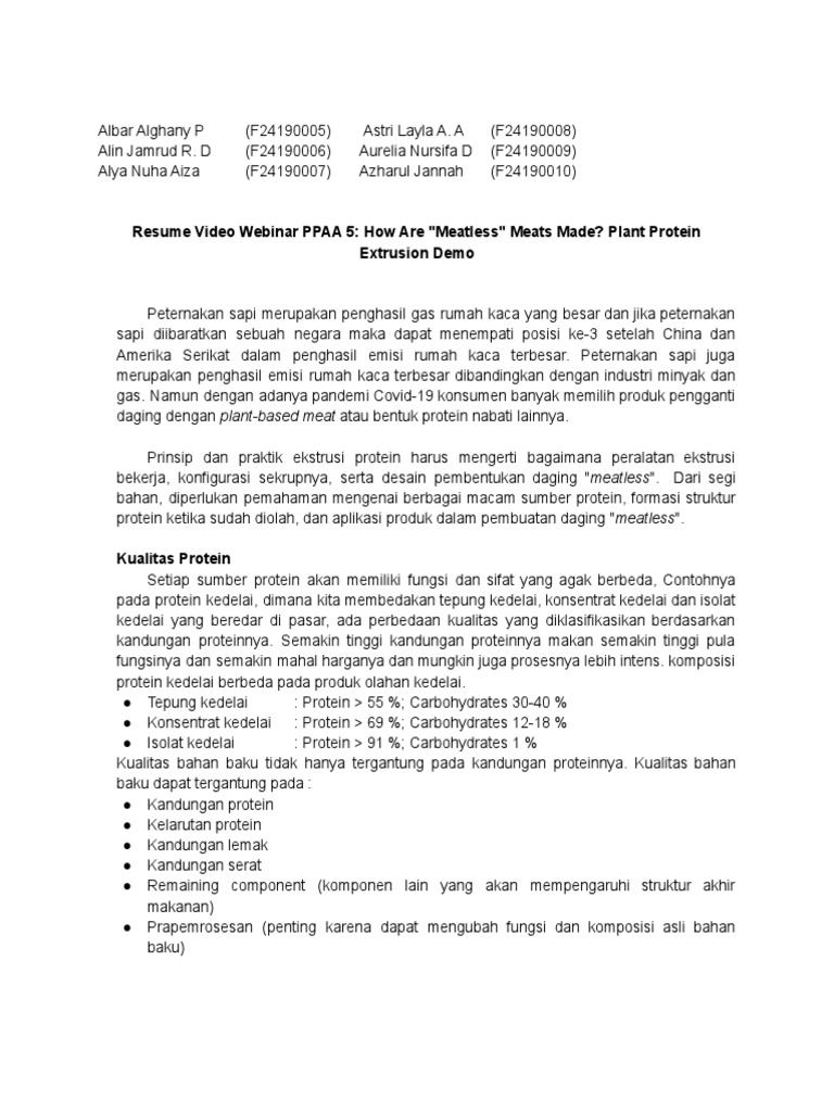 Group 2 - Problem 11 - Meat Analog | PDF