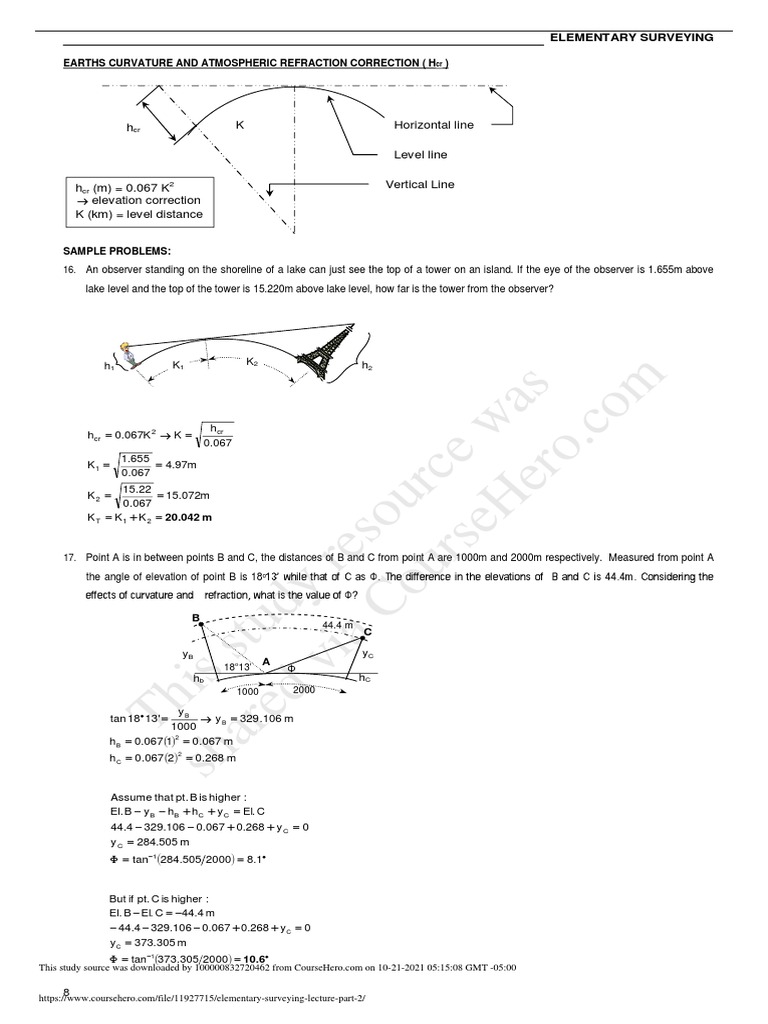 Earth Curvature and Refraction in Surveying | PDF | Surveying | Applied ...