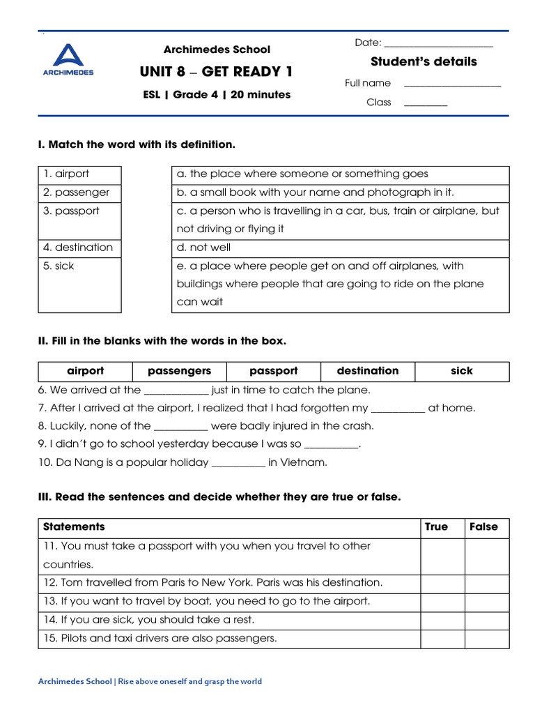 Worksheet Unit 8.get Ready 1 | PDF