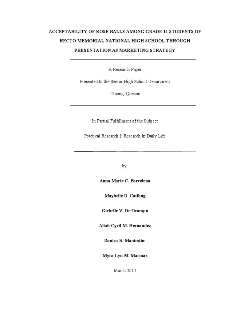 A Research Paper Presented To The Senior High School Department Tiaong ...