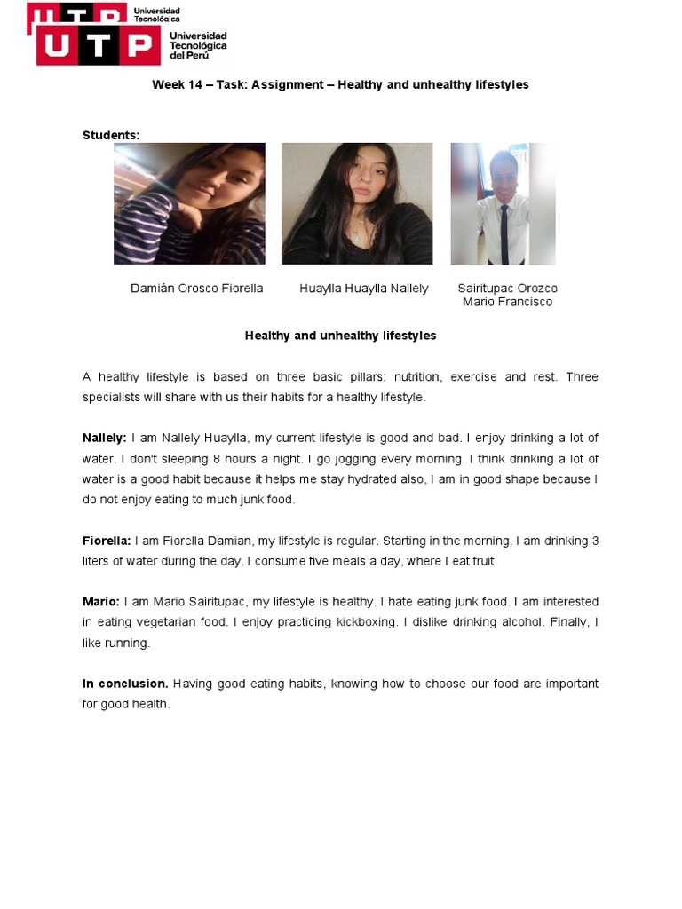 Week 14 - Task Assignment - Healthy and Unhealthy Lifestyles-Trabajo ...
