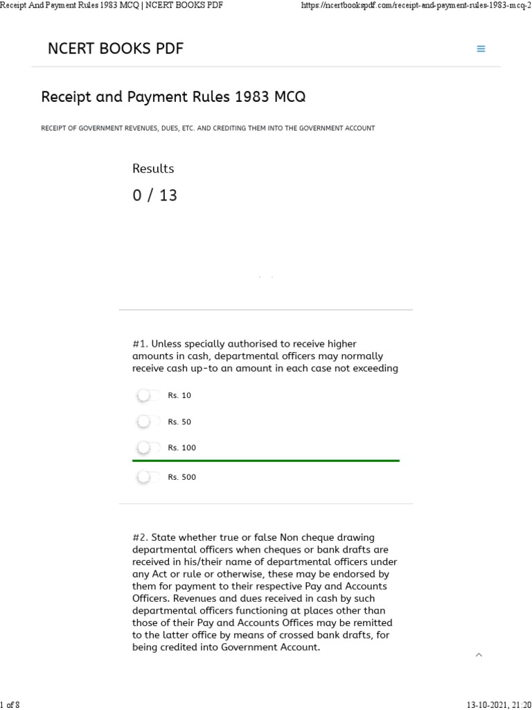 Ncert Books PDF: Receipt and Payment Rules 1983 MCQ | PDF | Cheque ...