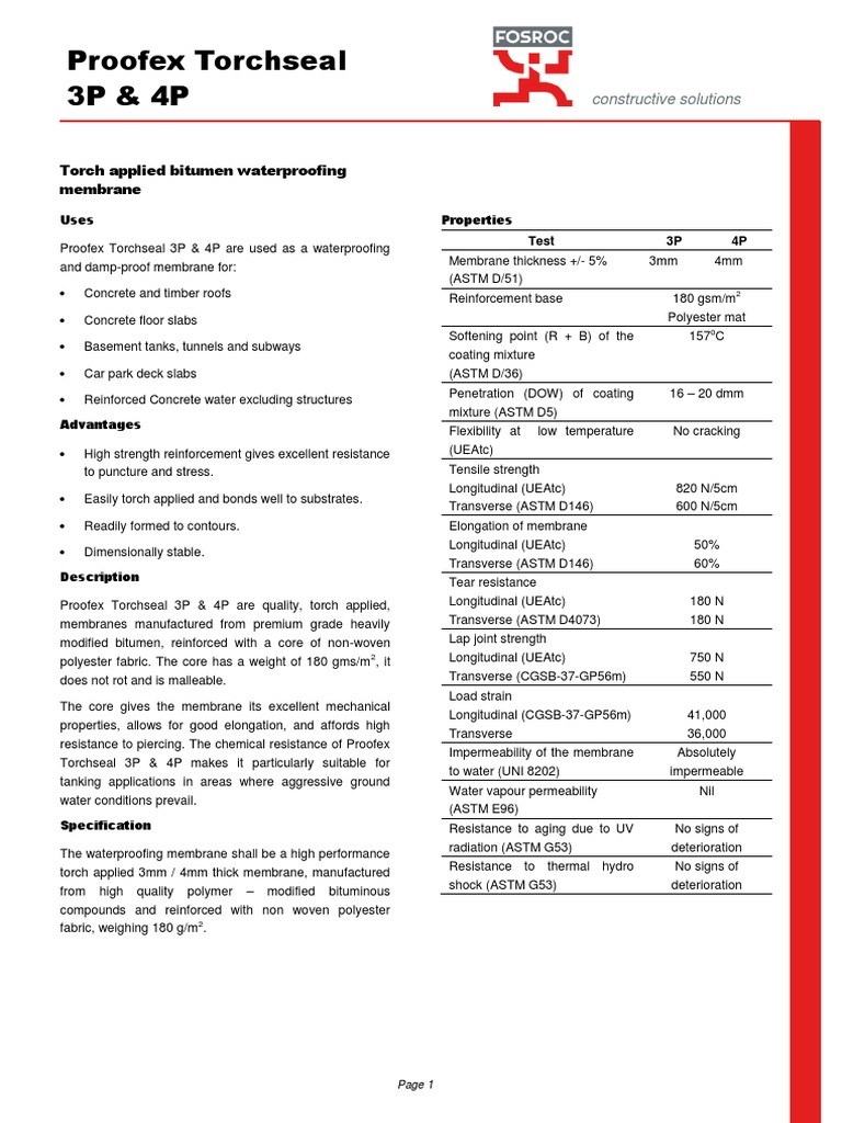 Proofex Torchseal | PDF | Strength Of Materials | Concrete