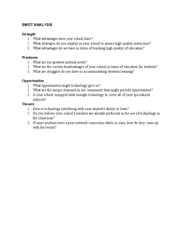 Questions For Swot-Analysis | PDF