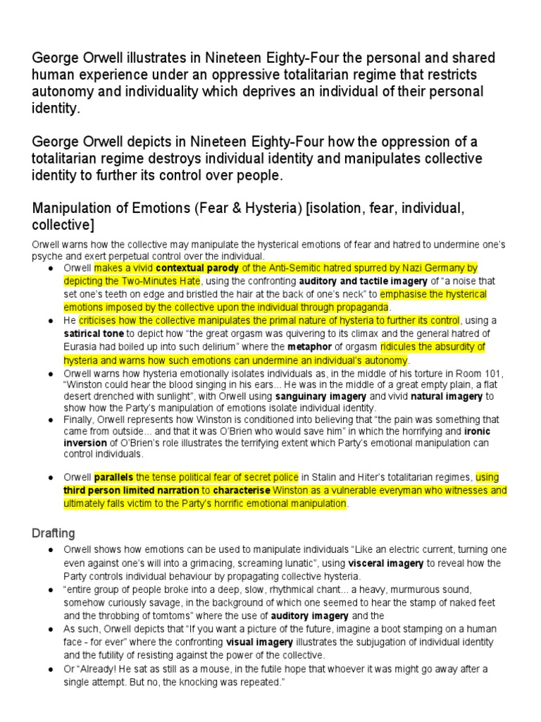 Nineteen Eighty-Four Essay Paragraph Scaffolds | PDF | George Orwell