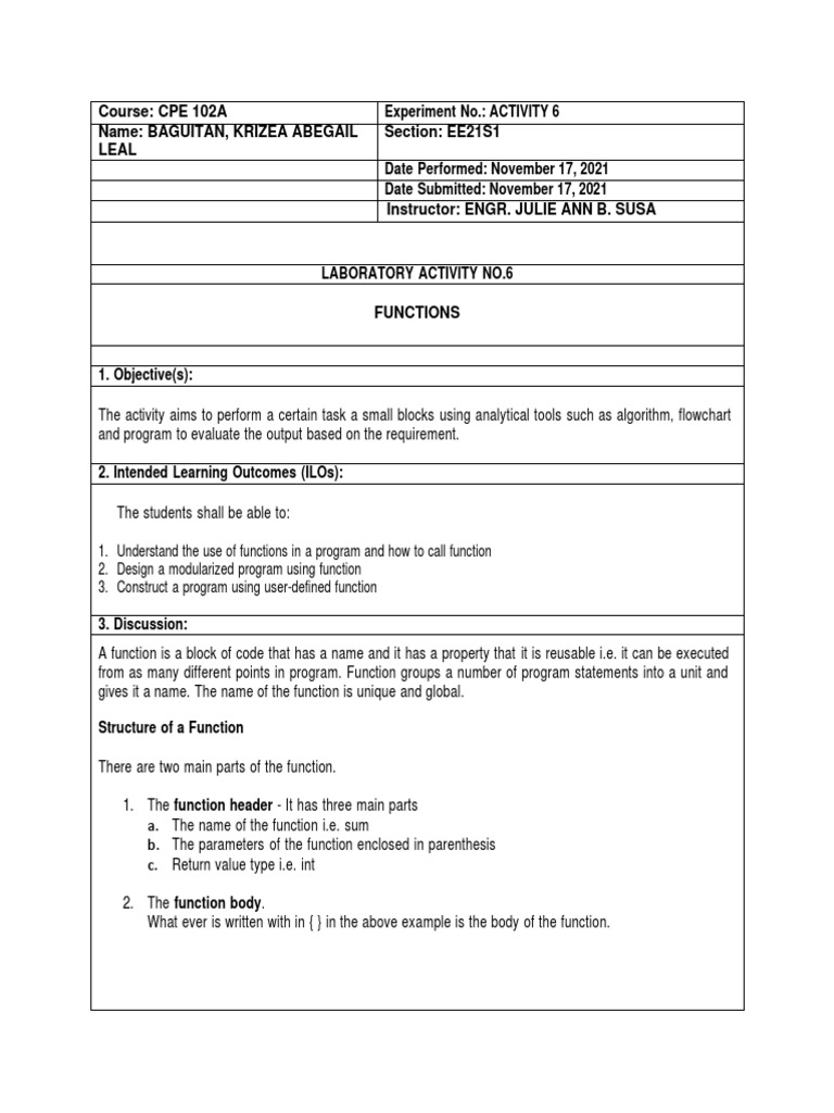 Laboratory Activity 6 | PDF | Parameter (Computer Programming) | Subroutine