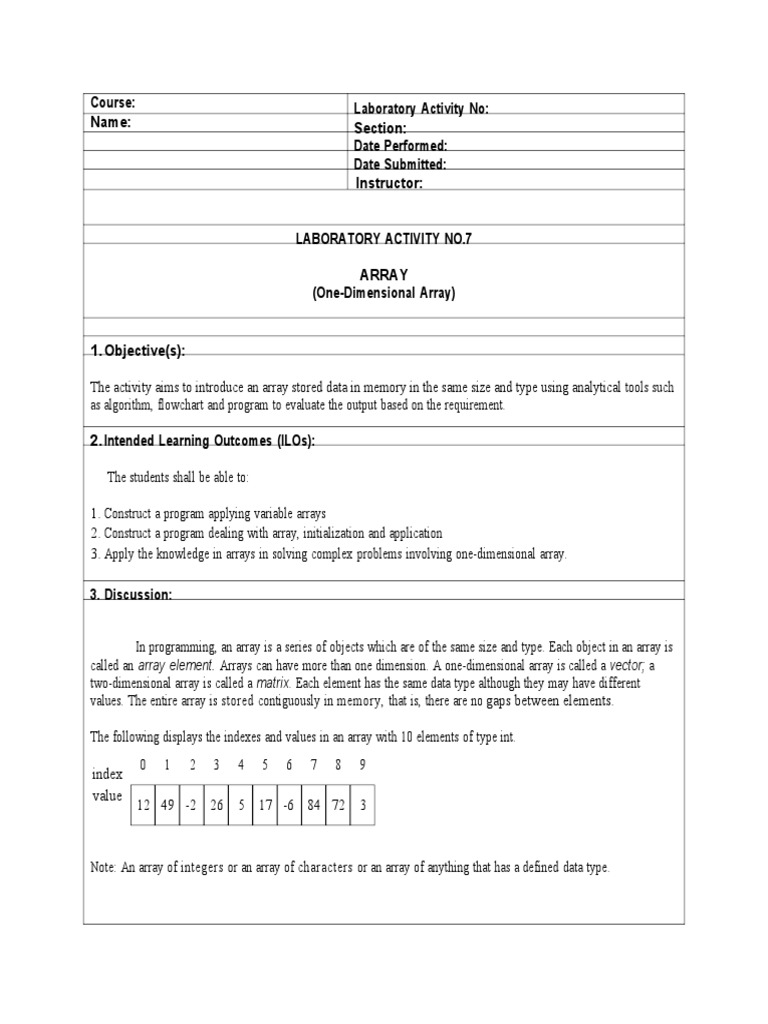 Course: Name: Laboratory Activity No: Section: Date Performed: Date Submitted: Instructor | PDF ...