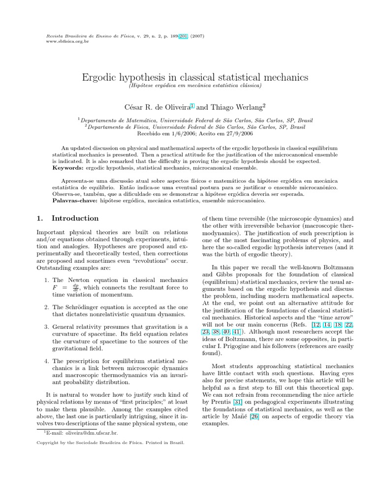 Ergodic Hypothesis | PDF | Dynamical System | Statistical Mechanics