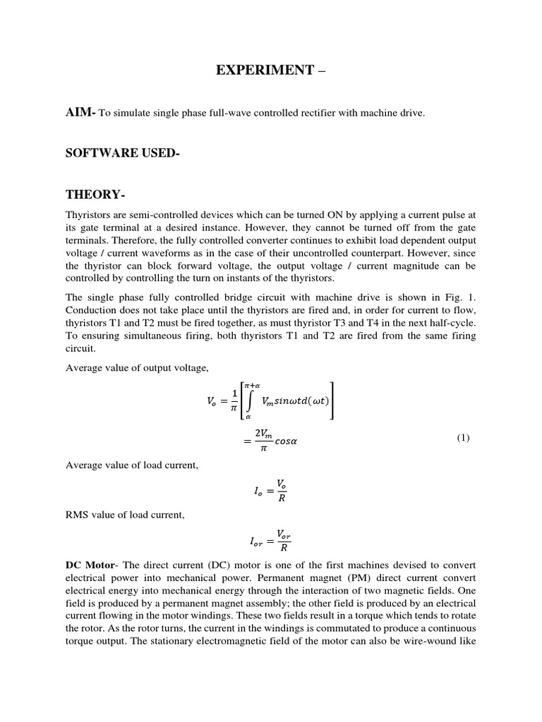Single Phase Full-Wave Controlled Rectifier Fed DC Drives | PDF | Electric Motor | Rectifier