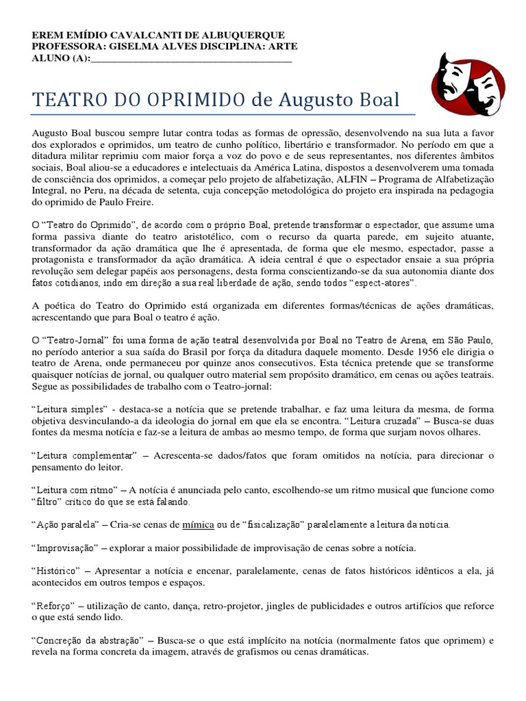 Teatro Do Oprimido de Augusto Boal | PDF | Ator | Teatro