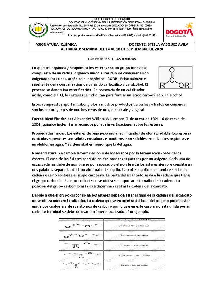 Los Esteres y Las Amidas Undecimo Tercer Periododocx | PDF | Ester | Amida