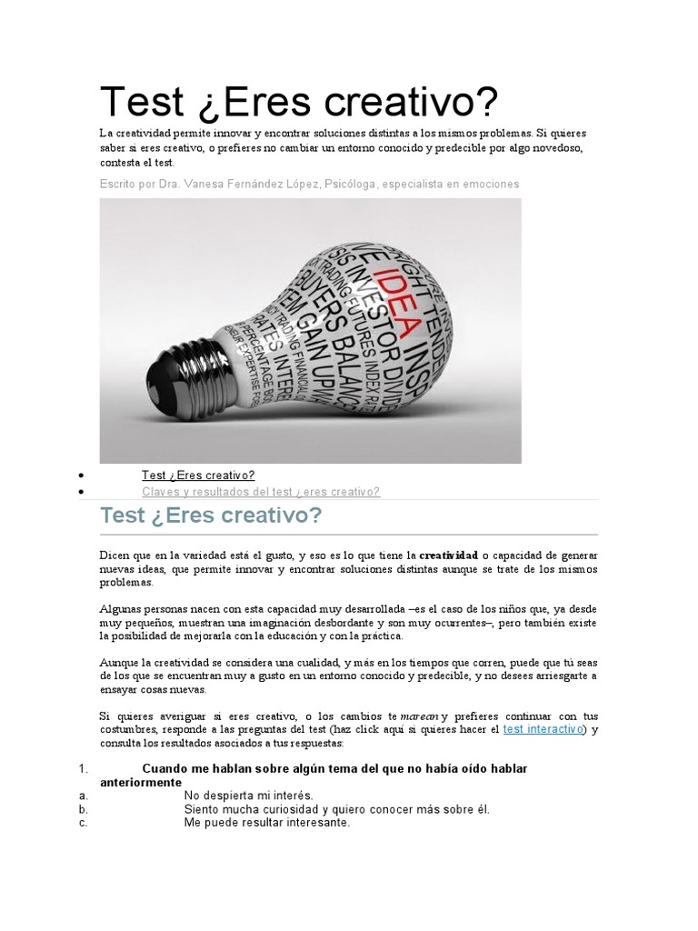 Test Eres Creativo | PDF | Creatividad