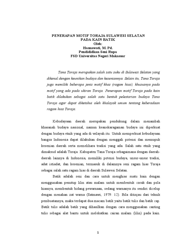 Penerapan Motif Toraja di Kain Batik | PDF | Perjalanan | Seni