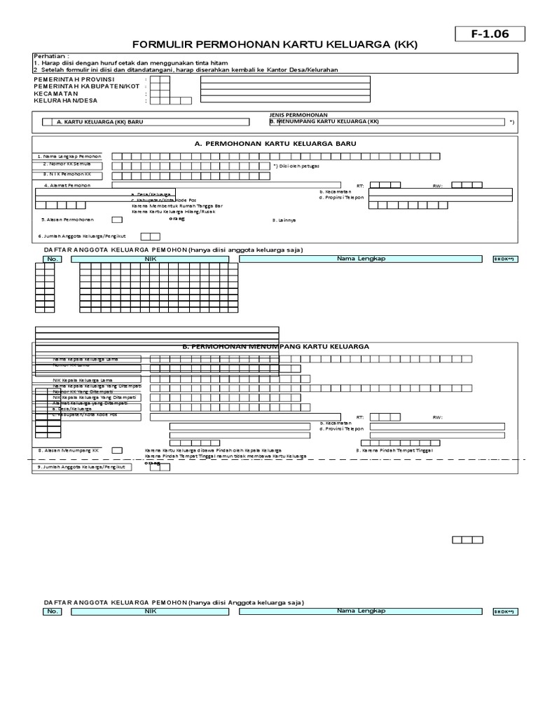 Formulir Permohonan KK Form F 1 06 | PDF