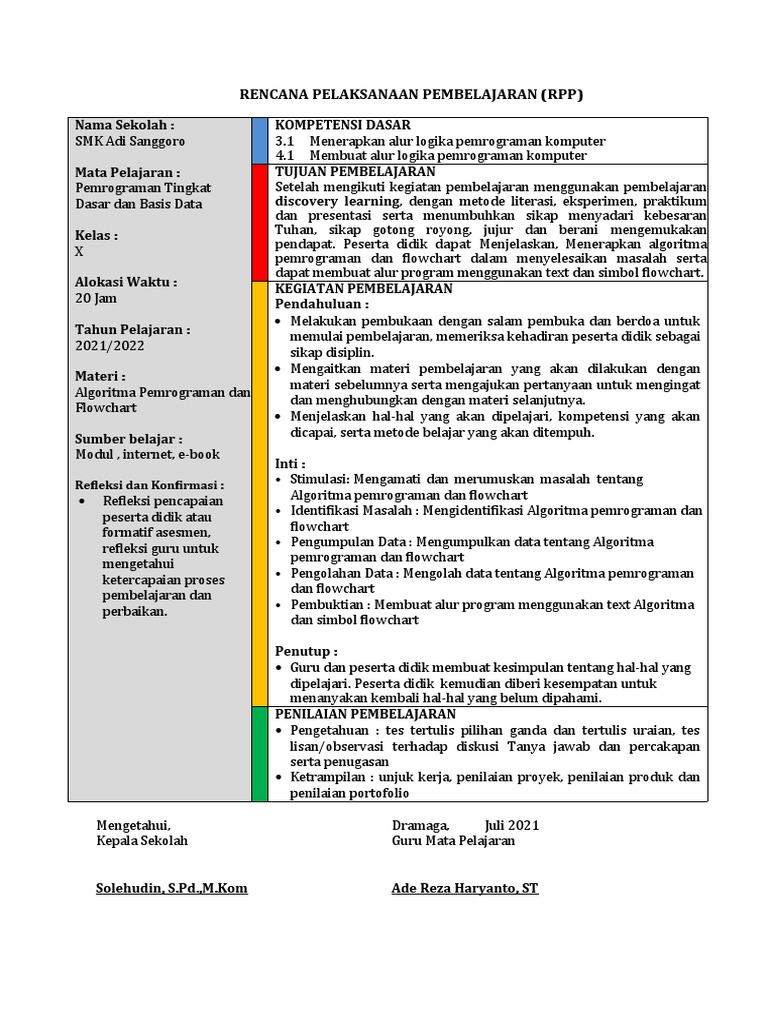 RPP - PBD - Kelas X RPL - Ade Reza Haryanto | PDF