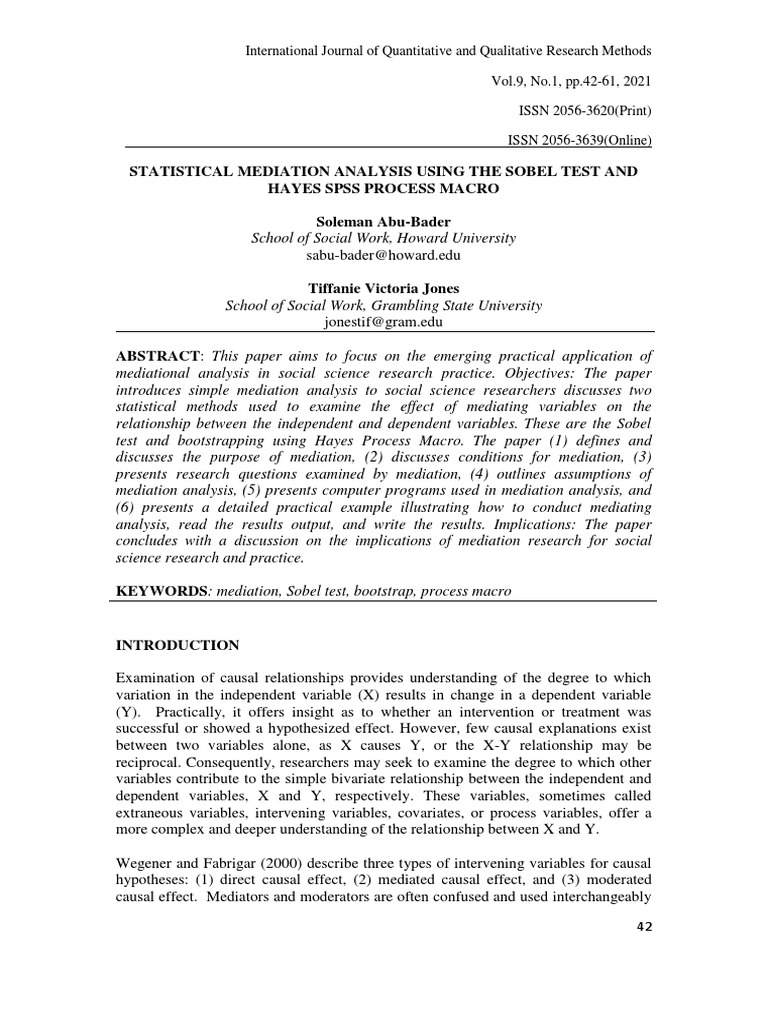 Statistical Mediation Analysis Using The Sobel Test and Hayes SPSS ...
