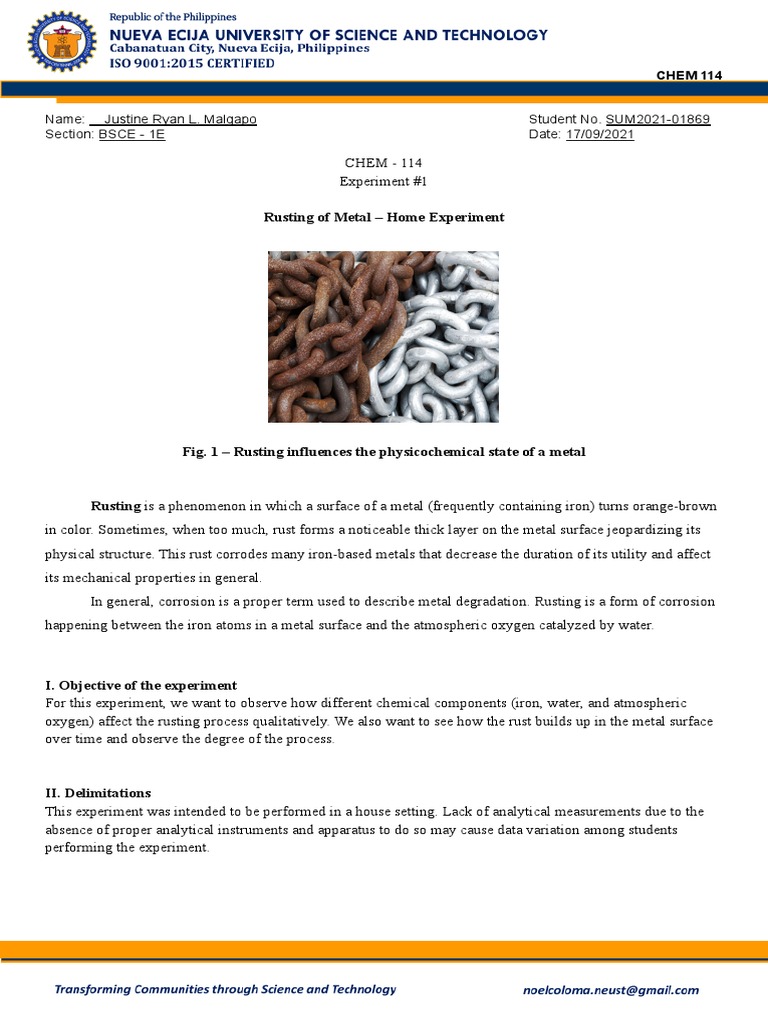Rusting of Metal - Home Experiment | PDF | Rust | Corrosion