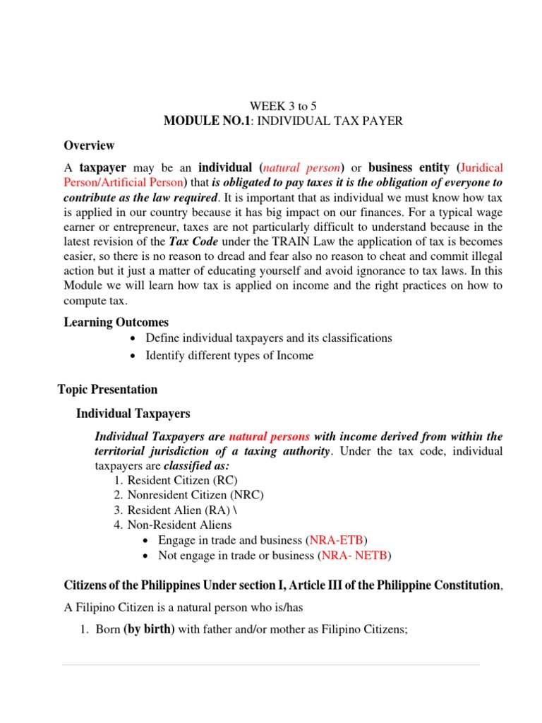 Individual Taxpayer Classifications | PDF | Taxpayer | Capital Gains Tax