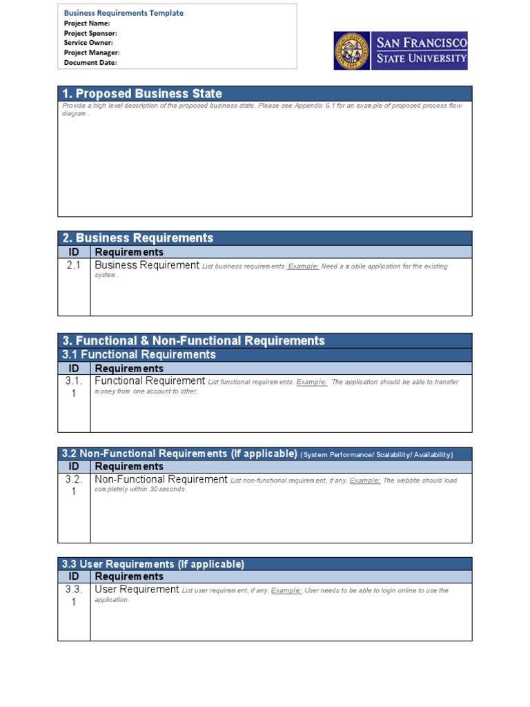 SFSU Business Requirements Template v1.7 | PDF | Use Case | Personal ...