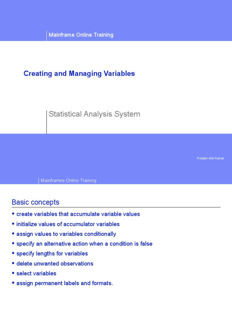 Statistical Analysis System: Creating and Managing Variables | PDF | Sas (Software) | Variable ...