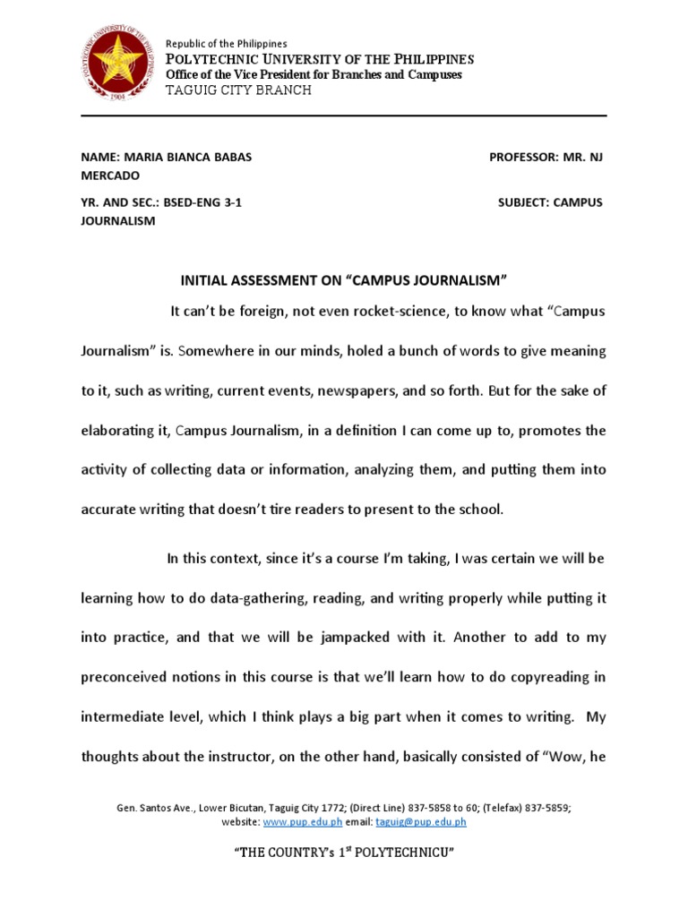 Initial Assessment On Campus Journalism | PDF | Journalism ...