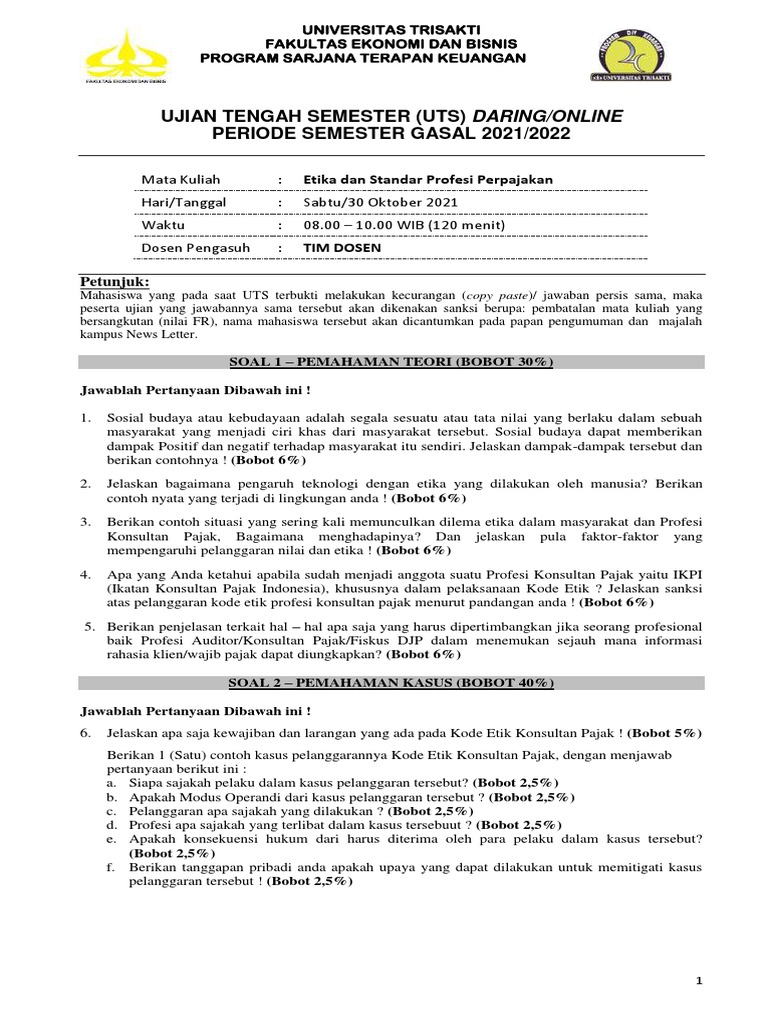Soal Uts - Etika&standar Profesi - Tim Dosen (251021) | PDF