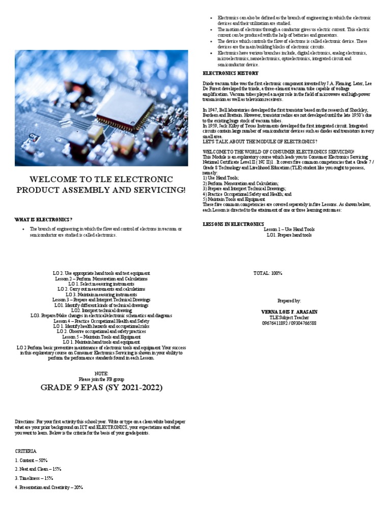 Welcome To Tle Electronic Product Assembly and Servicing!: Electronics ...