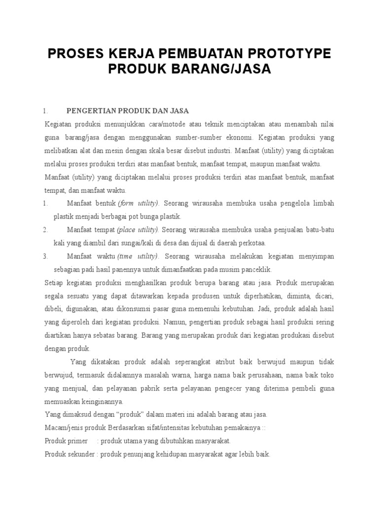 Proses Kerja Pembuatan Prototype Produk Barang | PDF