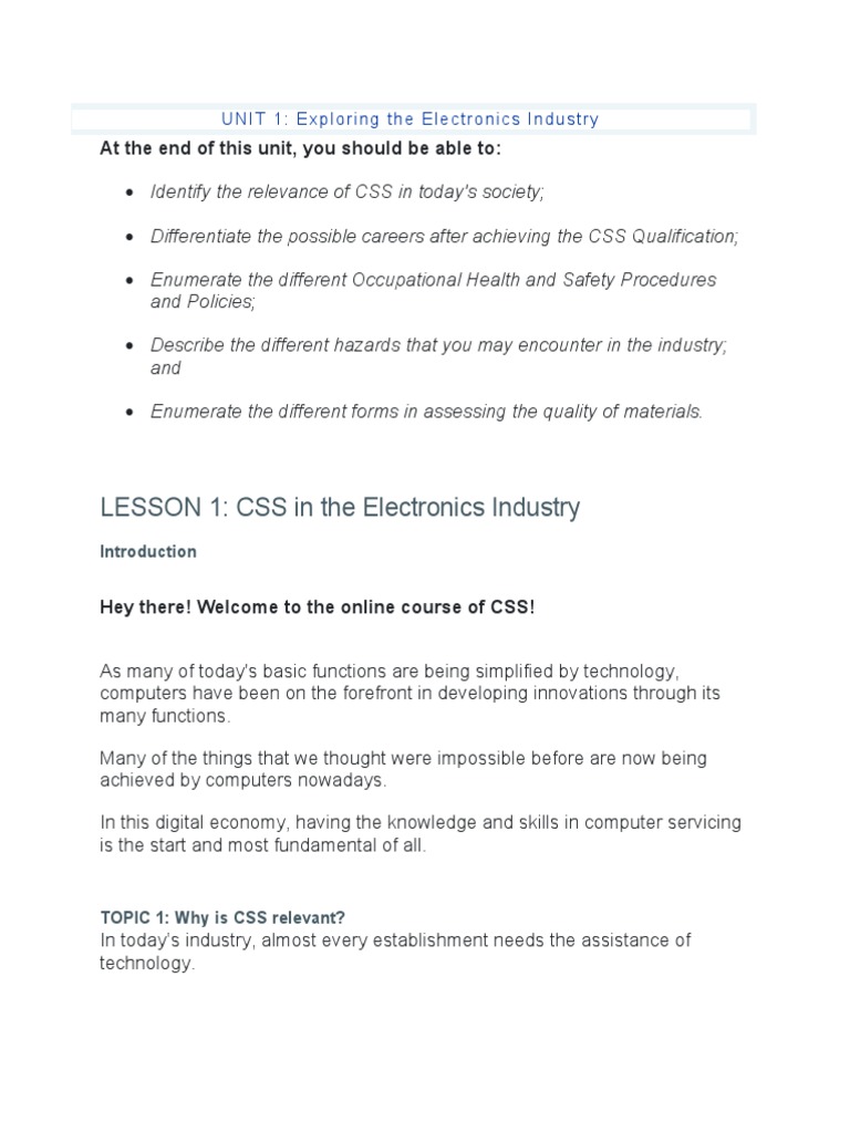 UNIT 1 - Computer System Servicing | PDF | Random Access Memory | Computer Data Storage