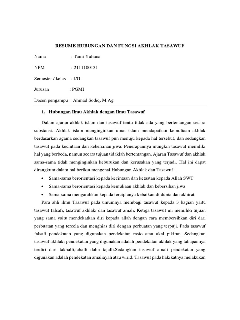 Tami Yuliana - Resume Akhlak Tasawuf | PDF