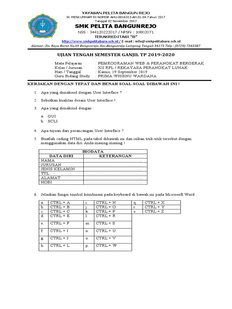 Soal Kelas 12 RPL PWPB s1 | PDF