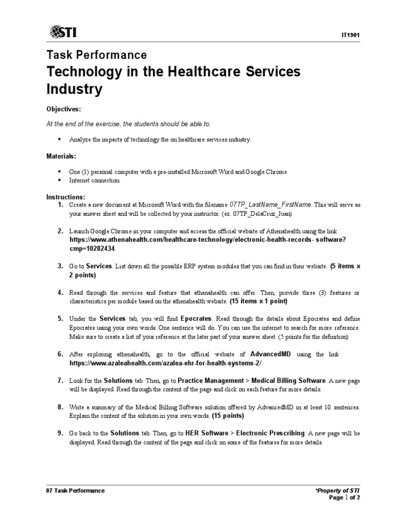 Technology in The Healthcare Services Industry: Task Performance | PDF ...