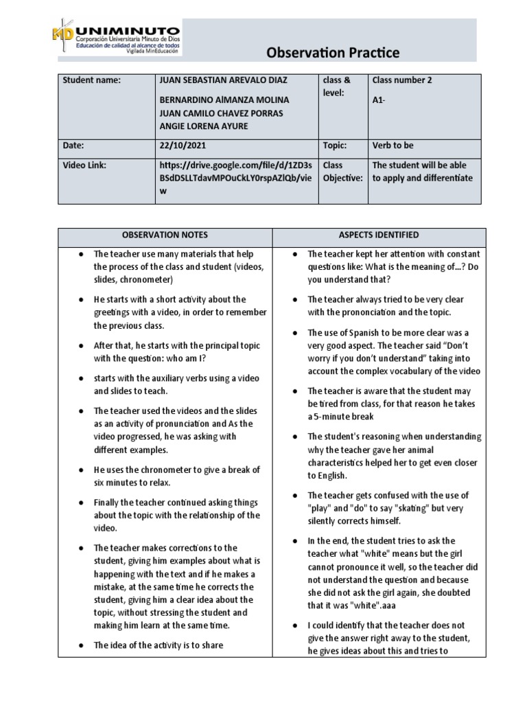 2-Template For Journal Observation Practicum | PDF | Communication ...