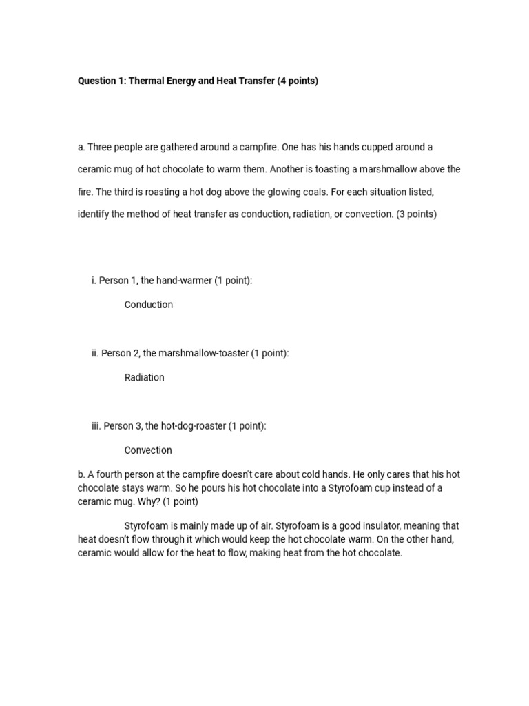 Question 1: Thermal Energy and Heat Transfer (4 Points) | Download Free ...