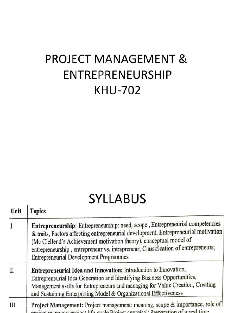 Project Management & Entrepreneurship KHU-702 | Download Free PDF | Entrepreneurship | Power ...