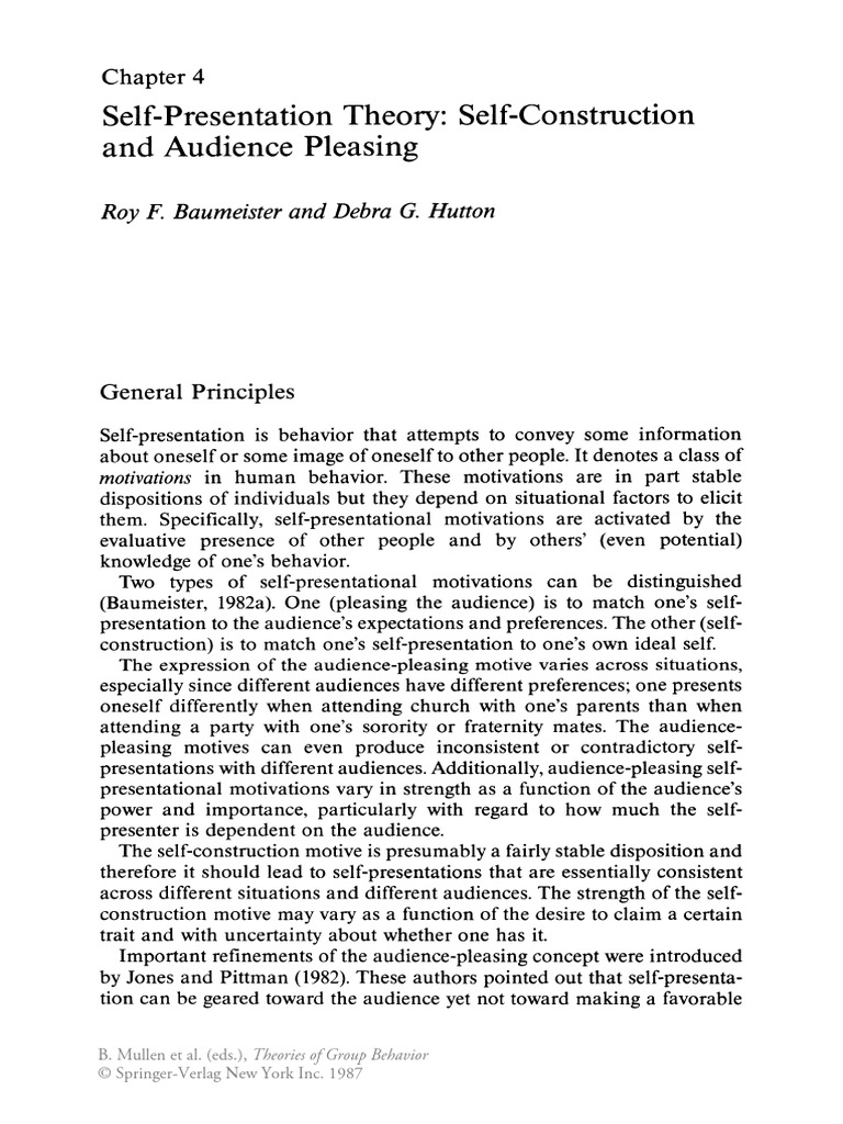 Self Presentation Theory Self Construction And Audience Pleasing Pdf