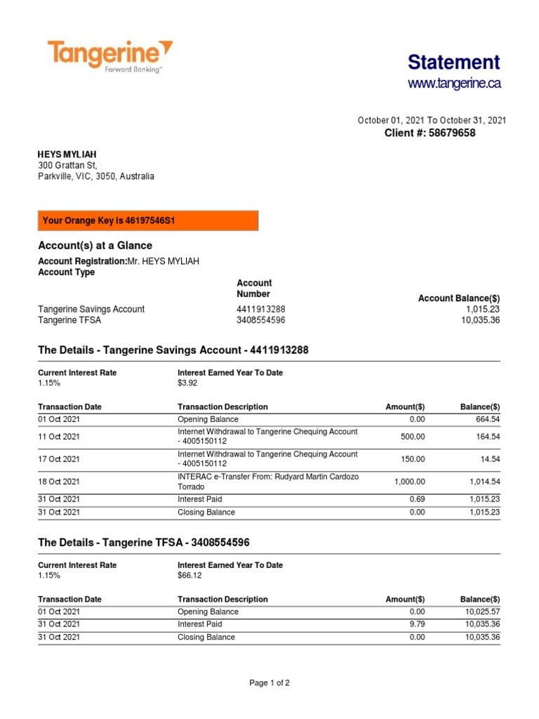 Statement: WWW - Tangerine.ca | PDF | Transaction Account | Banks