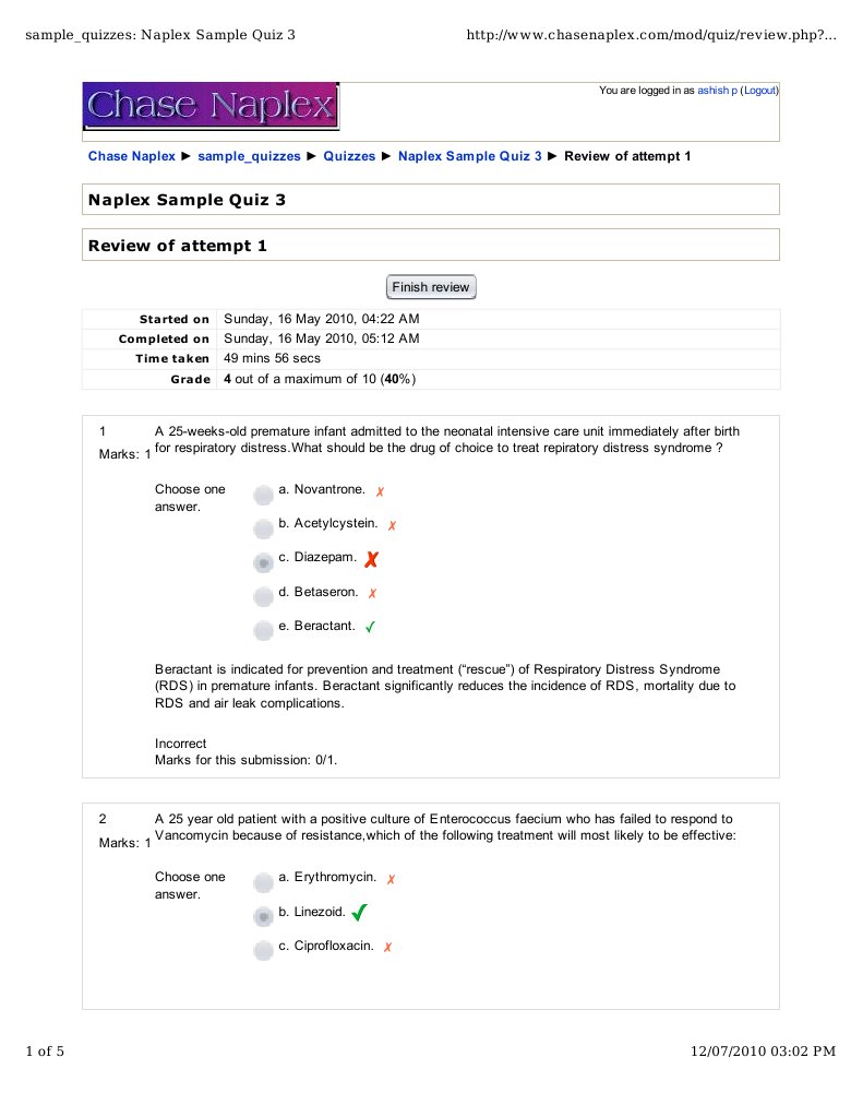 Naplex Sample Quiz 3 Review of Attempt 1 | PDF | Medicine | Drugs